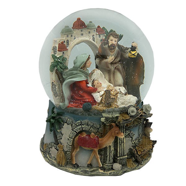 Hand-painted Snowball with nativity scene.