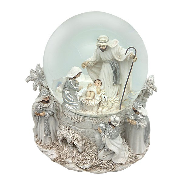 Hand-painted Snowball with snowy nativity.