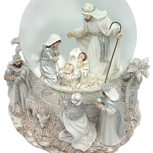 Hand-painted Snowball with snowy nativity.