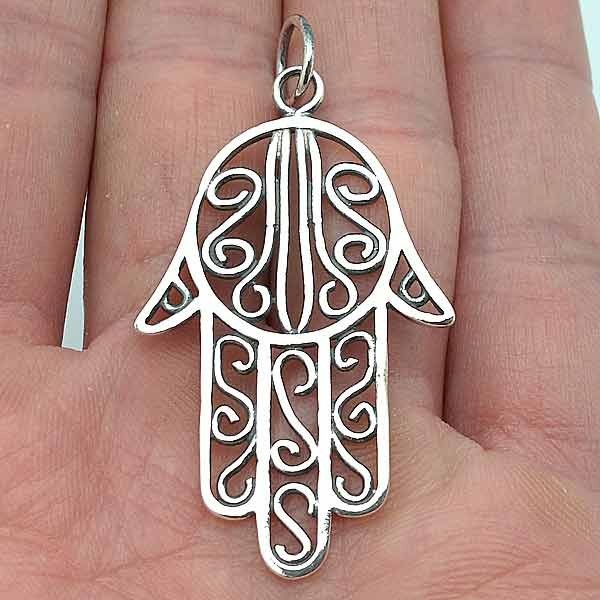 Hand of Fatima pendant in sterling silver.